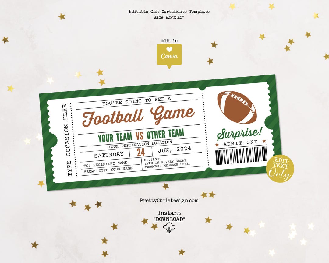 Football Ticket Template Canva Editable, Football Ticket Gift ...
