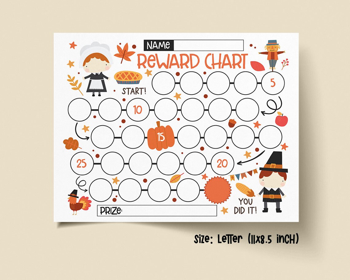 Thanksgiving Reward Chart for Kids Simple Kids Reward Chart - Etsy