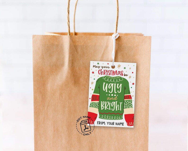 Ugly Sweater Christmas Gift Tags, Holiday Party Favor Tags (instant ...