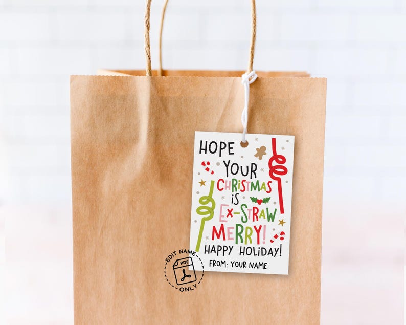 Christmas Gift Tags, Ex-straw Merry Printable, Spiral Drink Labels ...