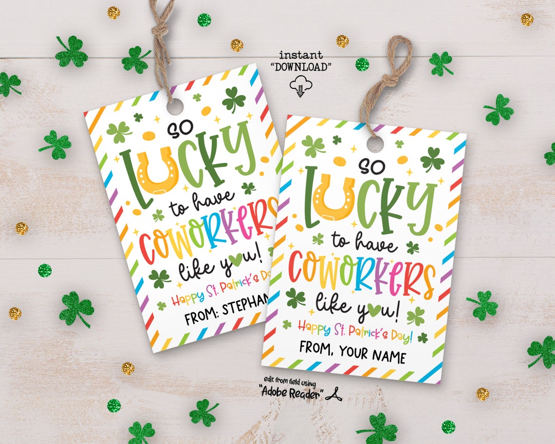 St Patricks Day Coworkers Gift Tag, Lucky to Have You Coworker Thank ...
