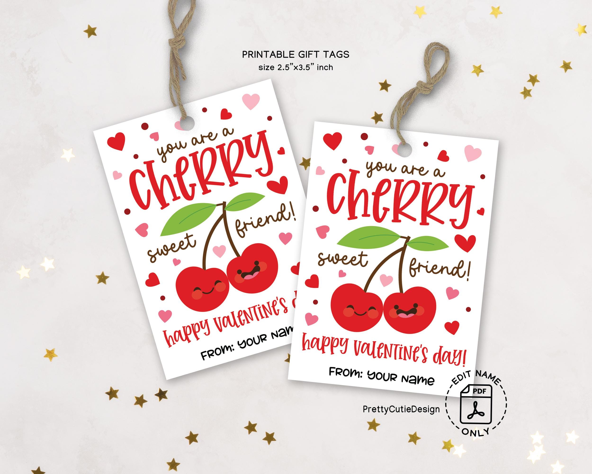 Printable Valentine Day Gift Tag, Cherry Valentine Gift Tag, Classroom ...