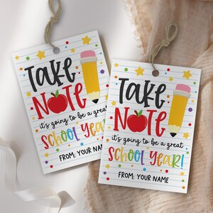 Back to School Gift Tags: Note Theme, Teacher & Student Welcome (PDF ...