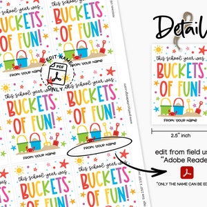 Buckets of Fun Tag, Summer Teacher Gift Tag, Summer Teacher ...