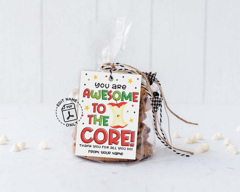 Teacher Appreciation Apple Gift Tag, Printable Thank You (PDF) - Etsy