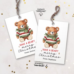 Beary Merry Christmas Tag Printable, Have A Beary Merry Christmas Favor ...