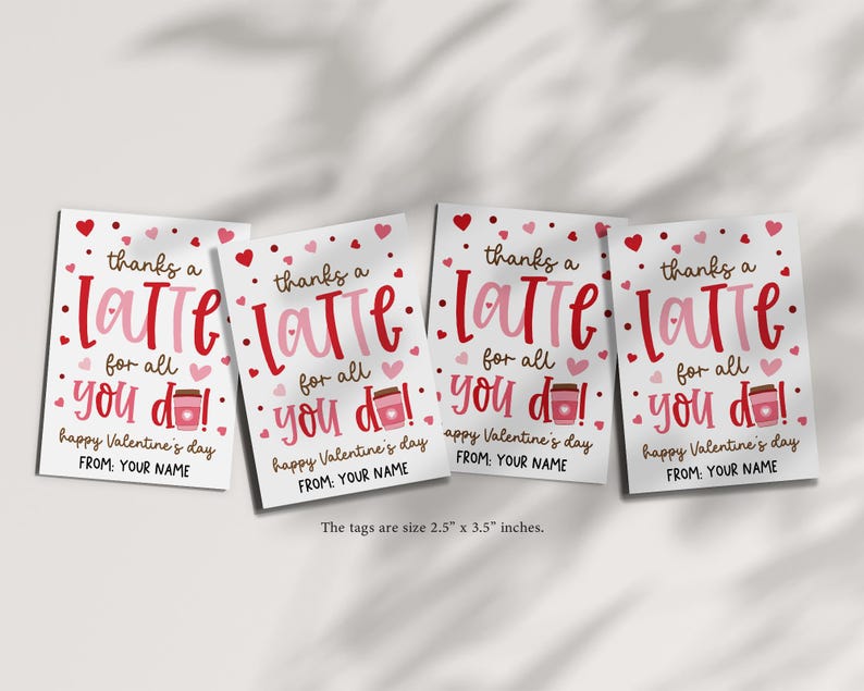 Valentine Coffee Gift Tag Printable, Thanks A Latte, Treat Bag Label ...