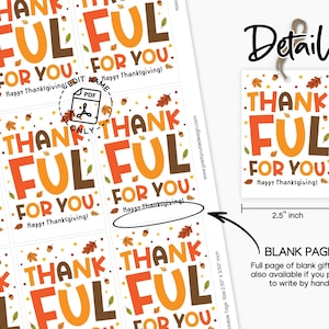 Thanksgiving Gift Tags Printable, Thankful for You Teacher and Staff ...