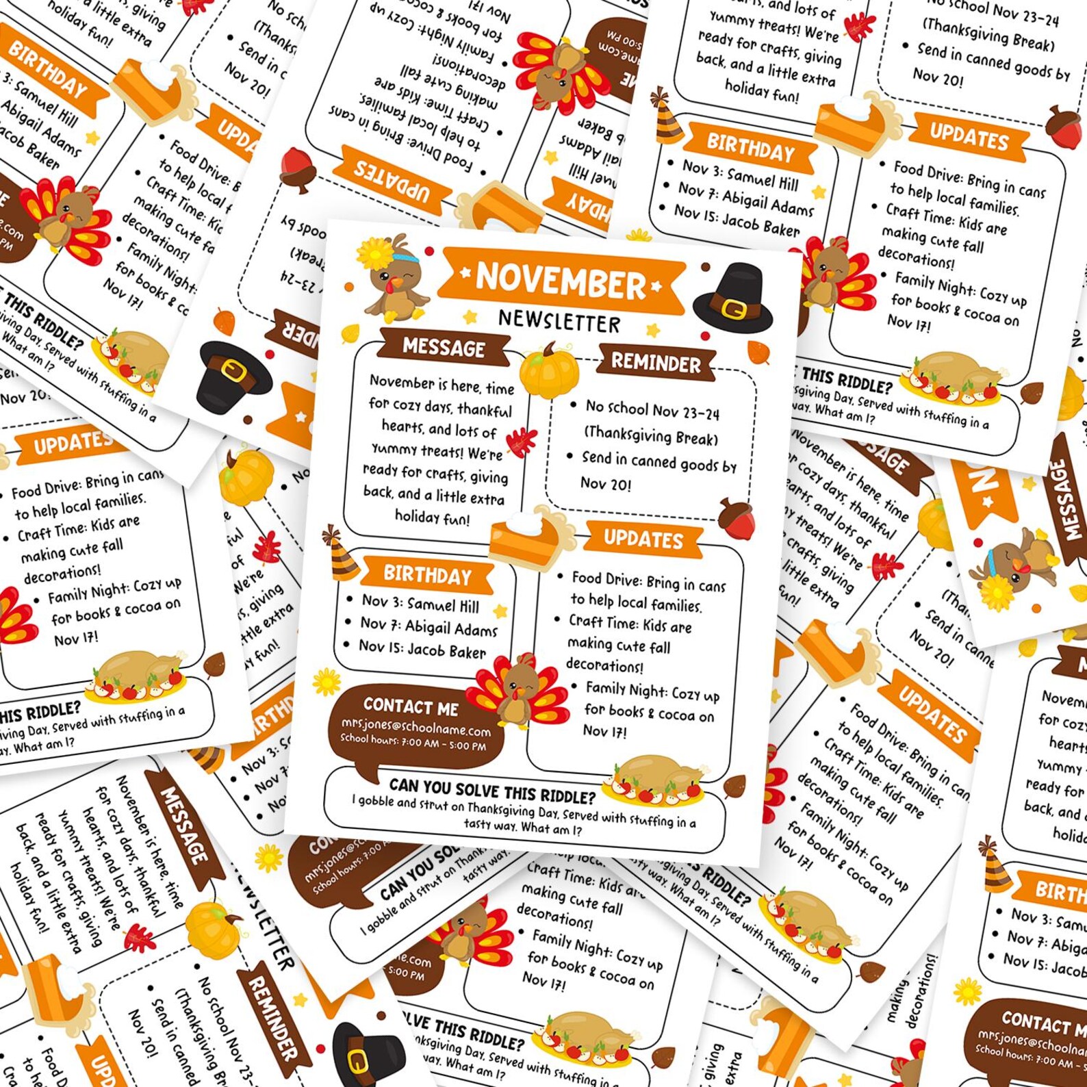 November Classroom Newsletter Template: Editable Thanksgiving Flyer ...