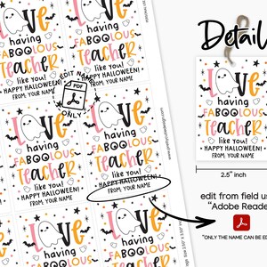 Teacher Halloween Gift Tags Printable, Love Having a Faboolous Teacher ...