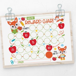 Printable Reward Chart for Kids, Cute Fox Behavior Chart, Editable ...