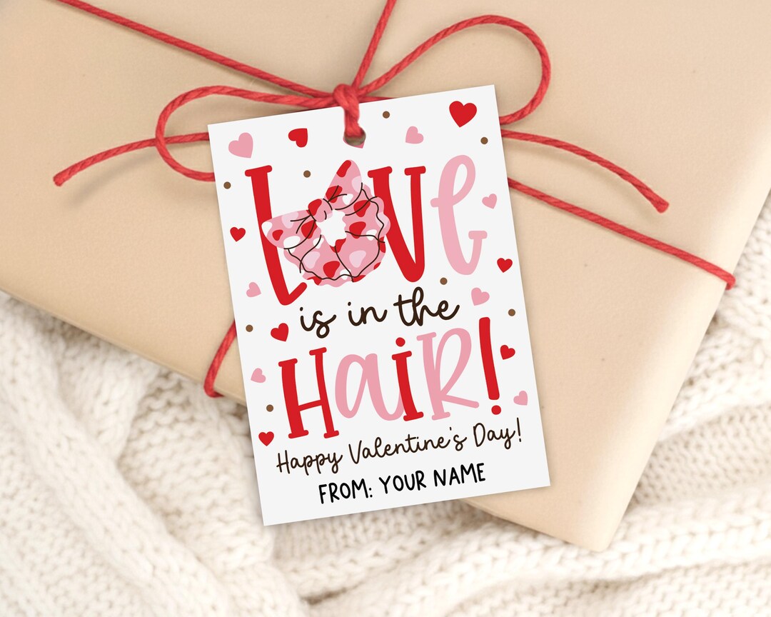 Scrunchie Valentine Gift Tag Printable, Love is in the Hair, Treat Bag ...