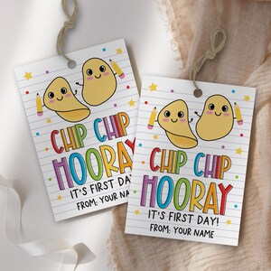Happy First Day of School Chip Chip Hooray Tag, Back to School Tags ...