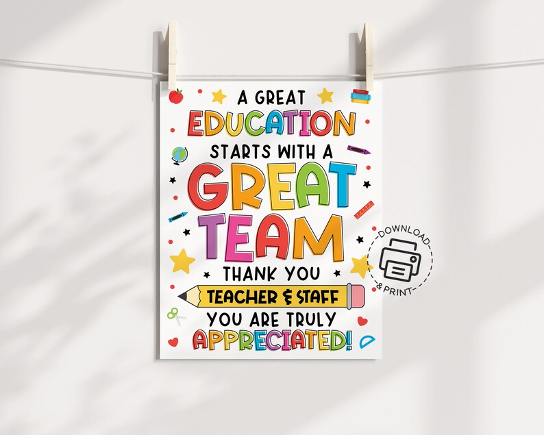 Teacher Appreciation Sign: Colorful Staff Thank You Poster (PDF & JPG ...