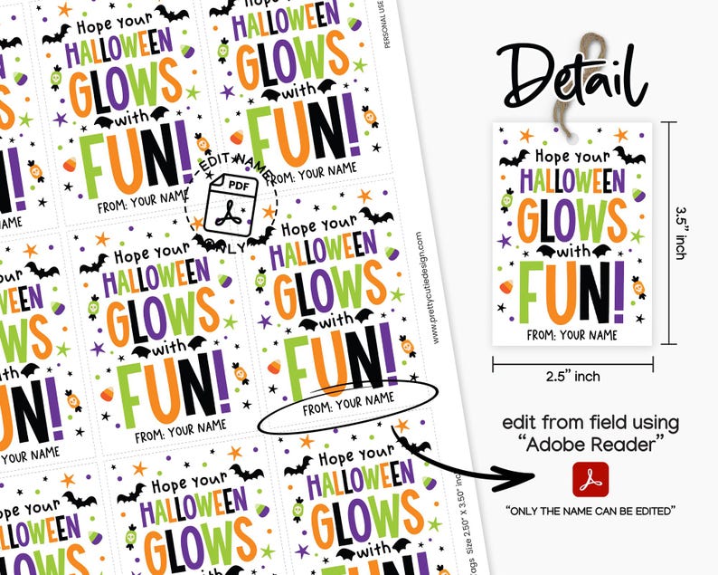 Glow Stick Halloween Gift Tags, Kids Trick or Treat (digital Download ...