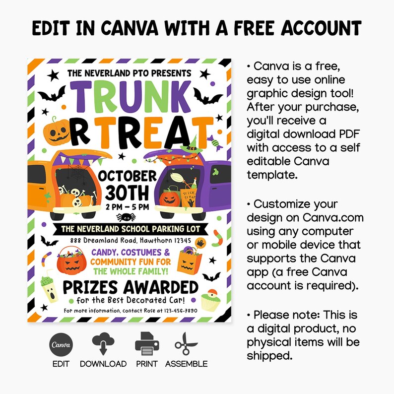 Editable Trunk or Treat Flyer: Halloween School Event, Car Contest ...