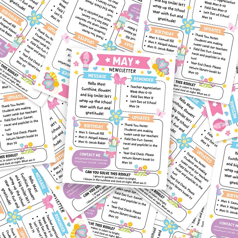 May Classroom Newsletter Template: Editable Spring Teacher Updates ...