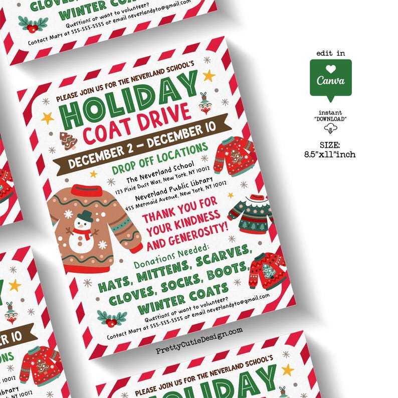 Holiday Coat Drive Flyer, Canva Template, School Winter Clothing ...