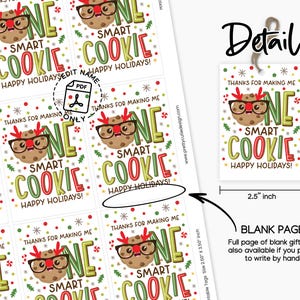 Christmas Gift Tags Printable, One Smart Cookie Holiday, Student ...
