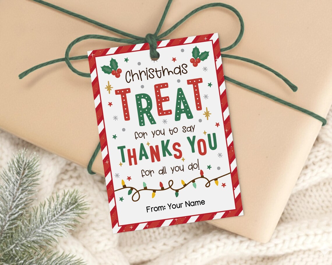 Christmas Treat Bag Gift Tags, Thank You Holiday Labels, Teacher ...