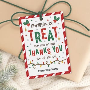 Christmas Treat Bag Gift Tags, Thank You Holiday Labels, Teacher ...