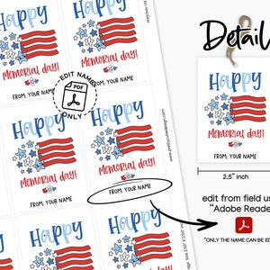 Printable Happy Memorial Day Gift Tag, 4th of July Gift Tag ...