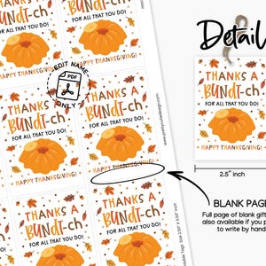 Thanks a Bundt-ch for All You Do Thanksgiving Gift Tags Printable ...