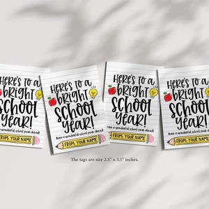 Back to School Gift Tags, Here's to a Bright School Year, First Day of ...