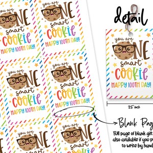 One Smart Cookie Happy 100 Days of School Printable Cookie Tag, 100th ...