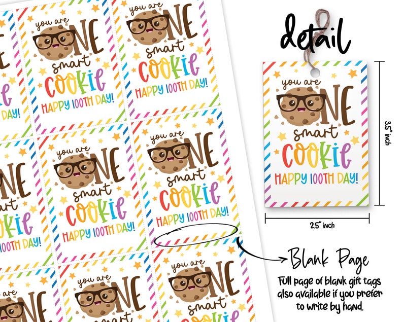 One Smart Cookie Happy 100 Days of School Printable Cookie Tag, 100th ...
