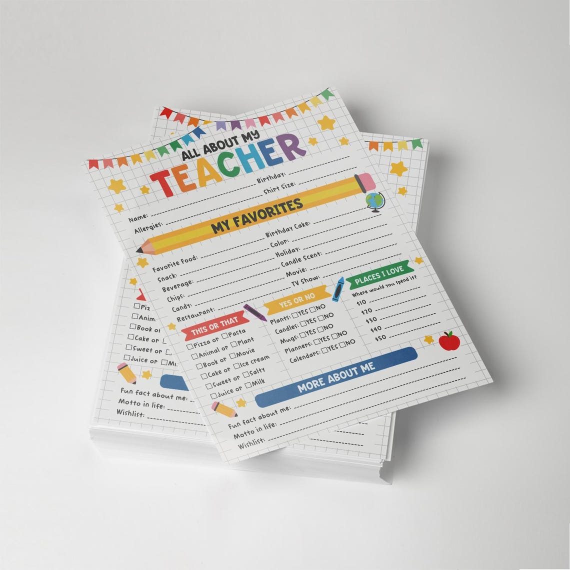 Teacher Favorite Things List Printable: Back to School Gift ...