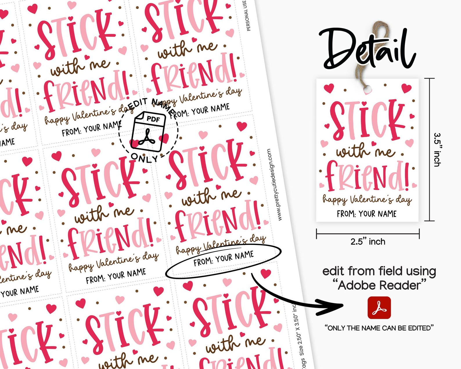 Stick With Me Friend Valentine's Day Tag, Printable Gift Tag, Digital ...