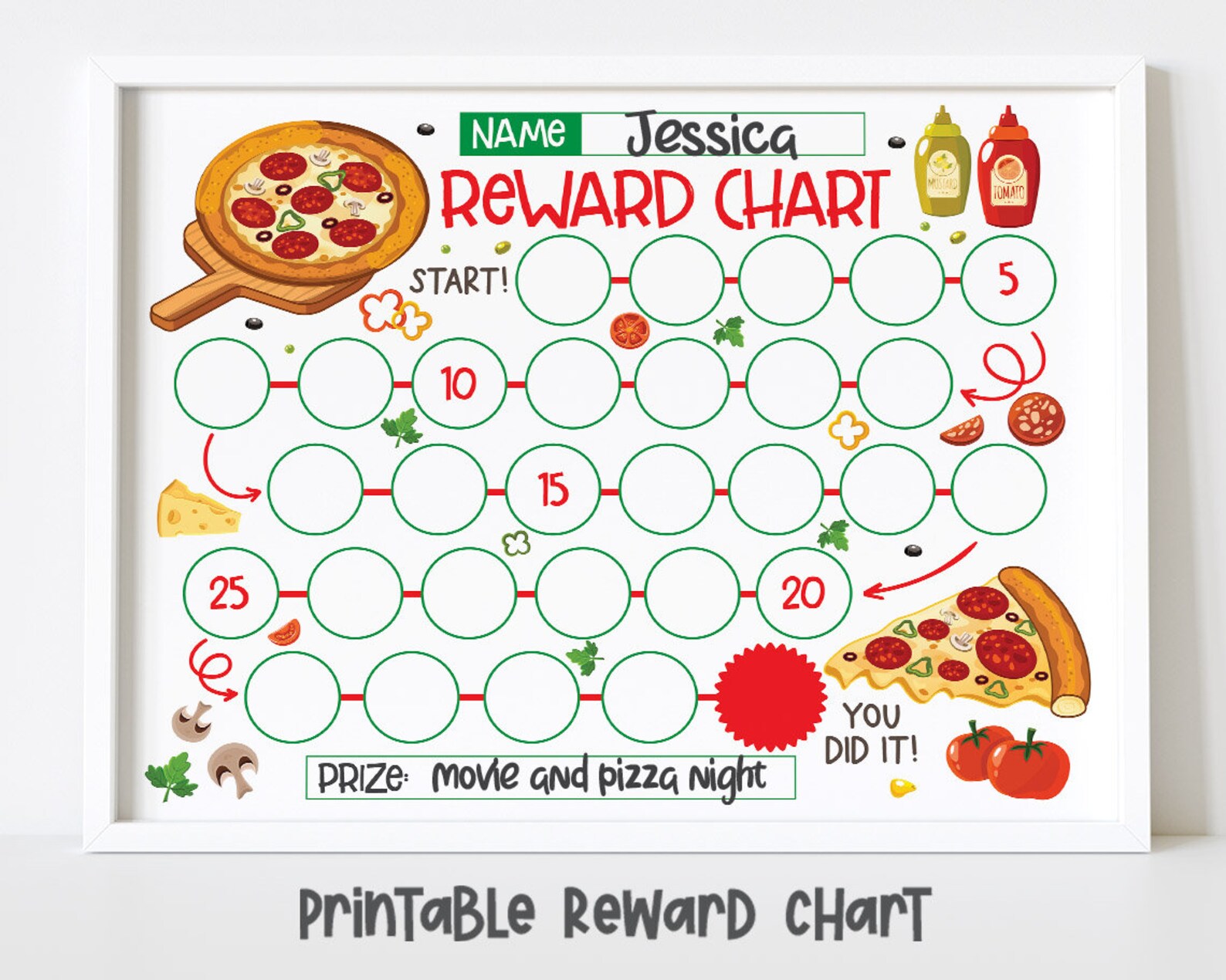 Pizza Reward Chart for Kids Simple Kids Reward Chart Cute - Etsy