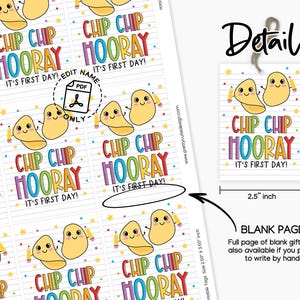 Happy First Day of School Chip Chip Hooray Tag, Back to School Tags ...