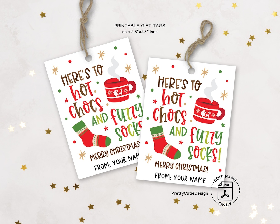 Hot Chocs and Fuzzy Socks Christmas Gift Tag, Christmas Hot Chocolate ...