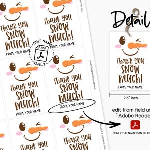 Snowman Thank You Tags: Winter Christmas Gift Tags (digital Download ...
