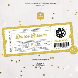 Surprise Ticket Dance Lessons Gift Certificate Template Editable, Dance ...