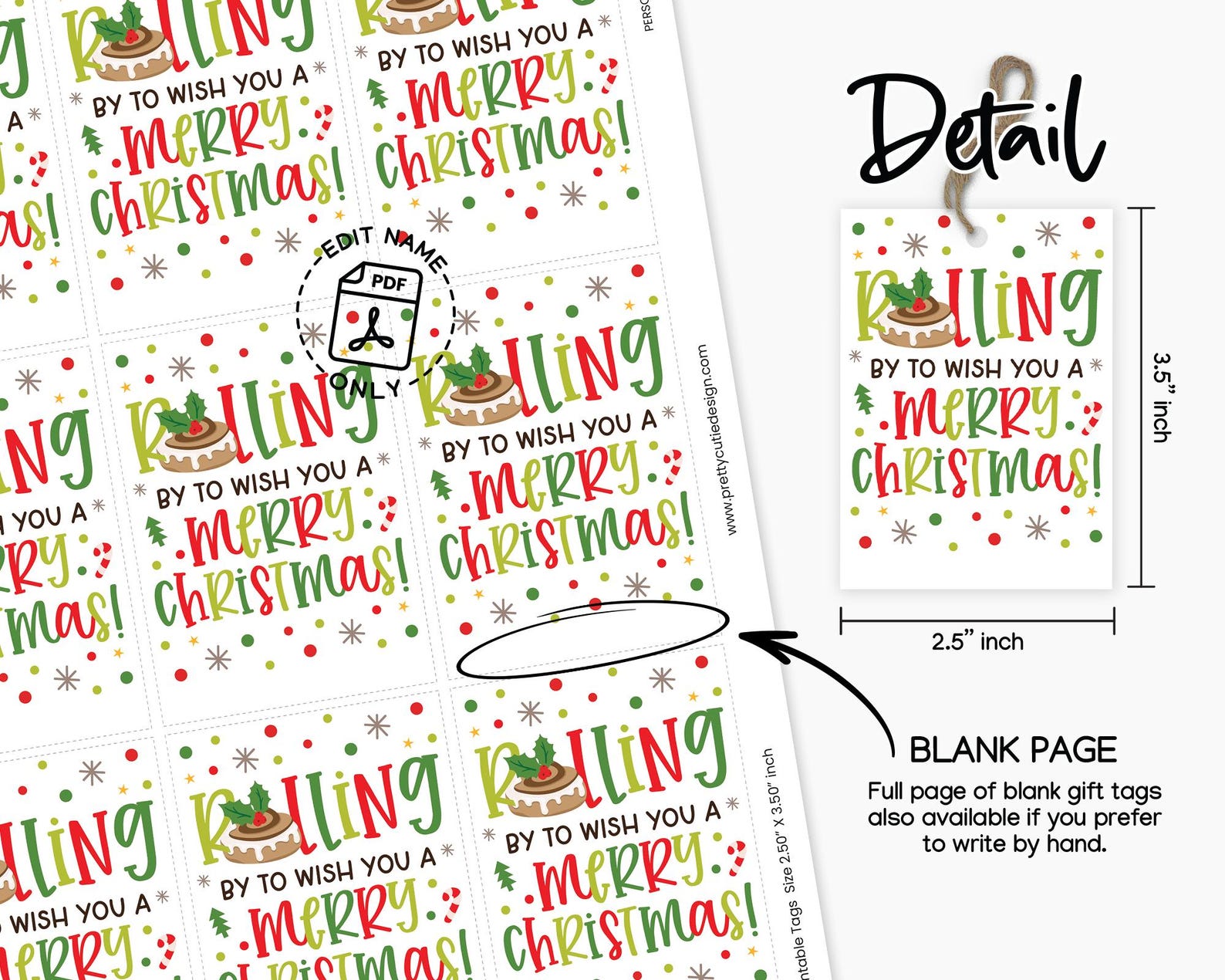 Christmas Gift Tag Printable, Rolling by Pun, Cinnamon Roll Treat ...