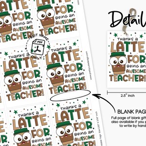 Thanks a Latte Teacher Appreciation Tag, Thanks A Latte Gift Tag, Thank ...
