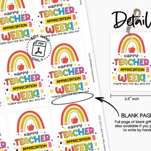 Rainbow Teacher Appreciation Tag, Teacher Appreciation Week Gift Tag ...