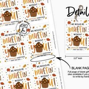 Thanksgiving Gift Tags Printable, Fall Muffin Gift Tags, Teacher Staff ...