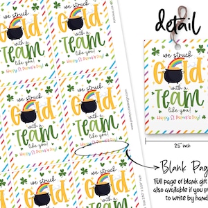 St Patricks Day We Struck Gold With Team Member Gift Tag Printable, St ...
