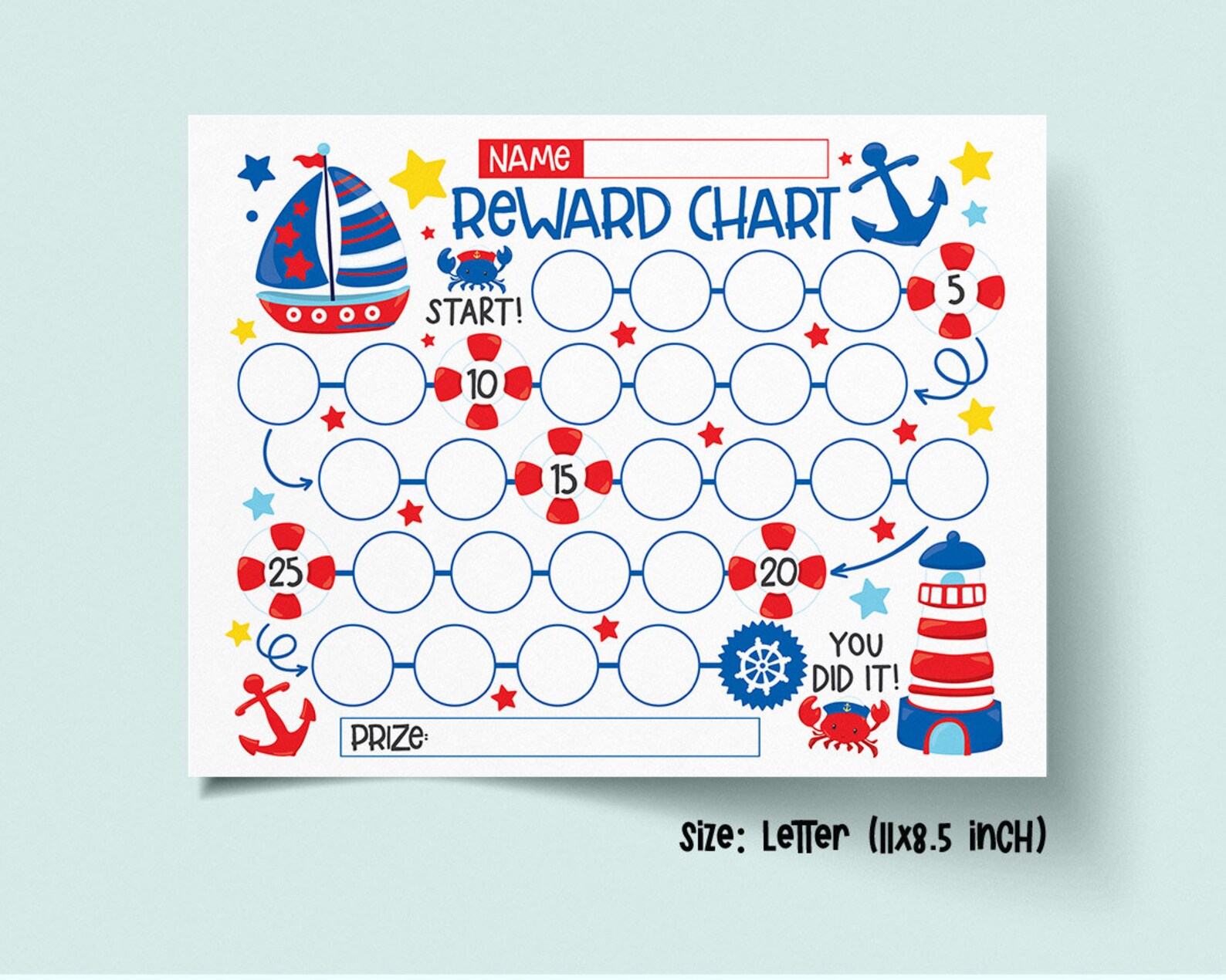 Nautical Reward Chart for Kids Simple Kids Reward Chart - Etsy