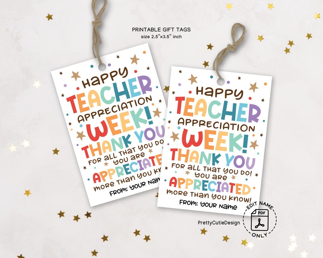 Rainbow Teacher Appreciation Gift Tags, Thank You Treat Bag (instant ...