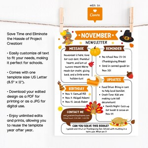 November Classroom Newsletter Template: Editable Thanksgiving Flyer ...