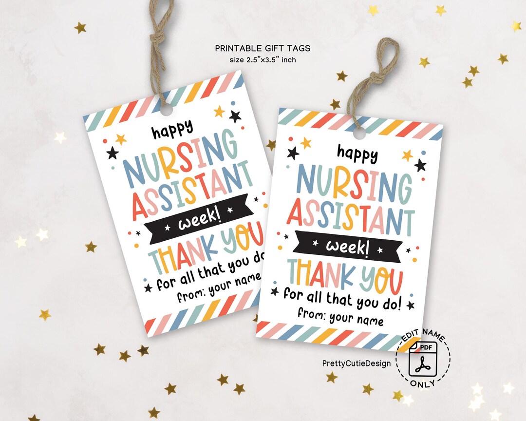 Nursing Assistant Week Gift Tags, CNA Thank You Printable Tags ...