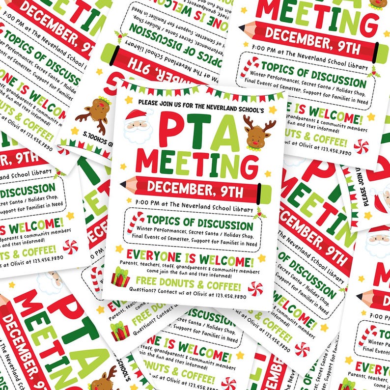 Christmas PTA Meeting Flyer: Editable School Holiday Poster (canva ...
