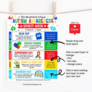 Autism Awareness Spirit Week Flyer Template, School Spirit Week ...