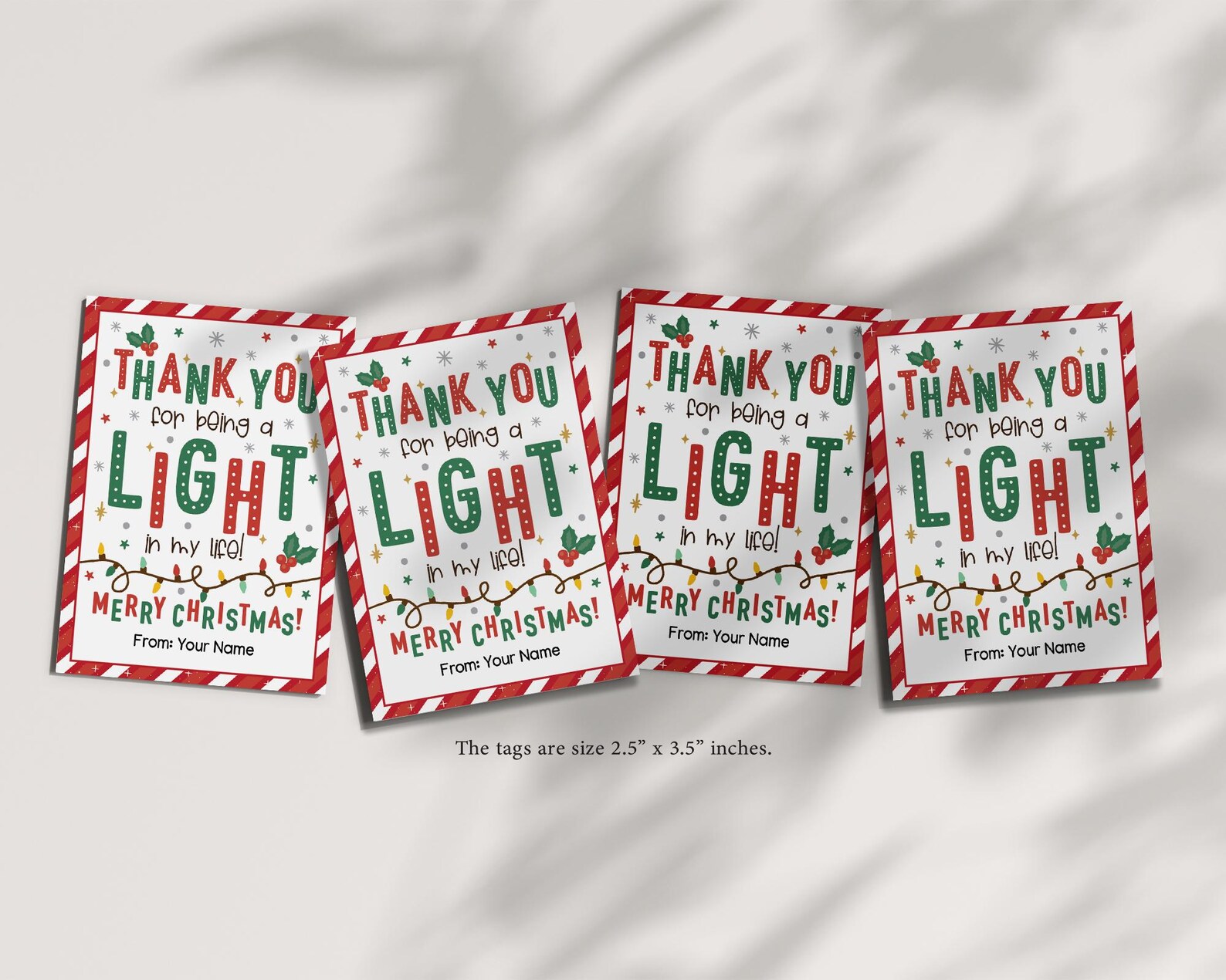 Christmas Thank You Gift Tags, Light in My Life, Holiday Treat Labels ...