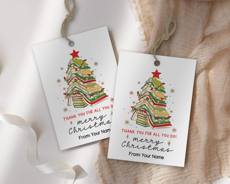 Christmas Gift Tags Printable, Book Tree Teacher Librarian, Staff ...